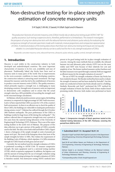 Pdf Non Destructive Testing For In Place Strength Estimation Of Concrete Masonry Units