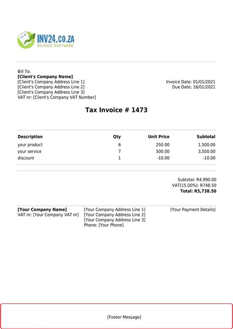 Invoice Footer Message In South Africa
