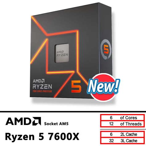 Amd New Ryzen 5 Cpu R5 7600x 47 Ghz 6 Core 12 Thread 5nm L332m 100