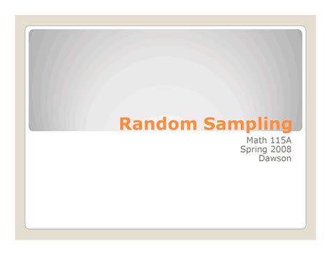 Random Sampling Lecture Slides Math 115a Docsity