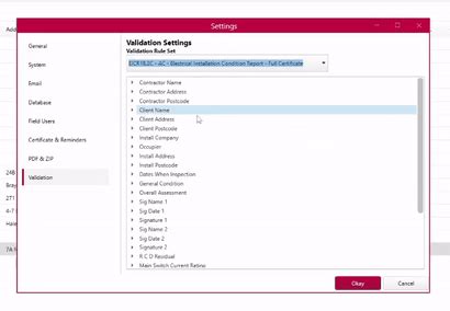 Editing Validation Rules NICEIC Cert Software Clik