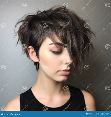 Short Choppy Messy Pixie Haircut For Women Stock Illustration