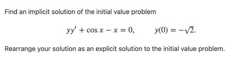 solved find an implicit solution of the initial value