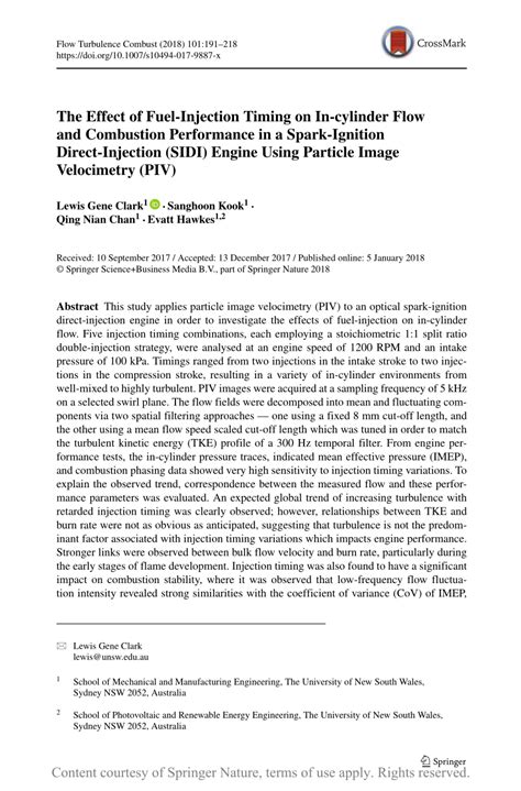 The Effect Of Fuel Injection Timing On In Cylinder Flow And Combustion Performance In A Spark