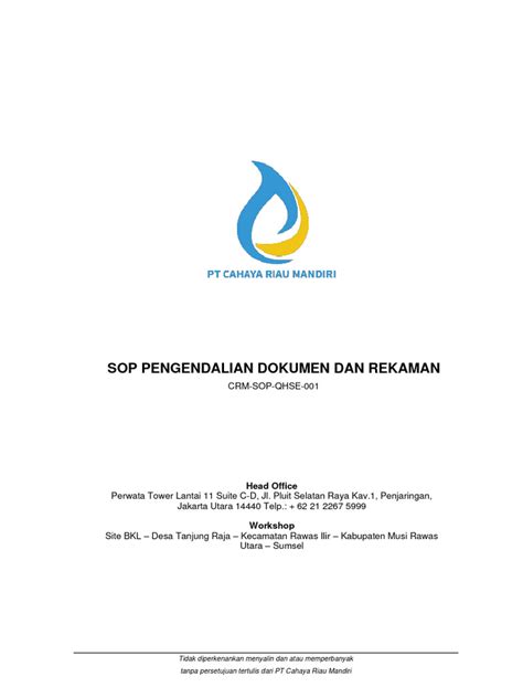 Crm Sop Qhse 001 Sop Pengendalian Dokumen Dan Rekaman Pdf