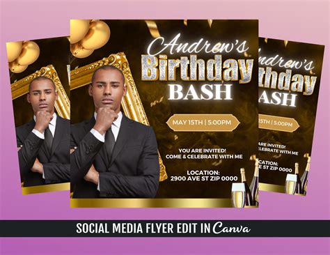 Birthday Bash Flyer Template Birthday Celebration Flyer Etsy