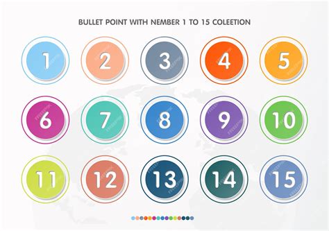 번호 컬렉션이 있는 글머리 기호입니다 1에서 15까지의 숫자입니다 인포그래픽 버튼과 포인트 편집하기 쉬운 디자인 벡터 Eps10입니다 프리미엄 벡터