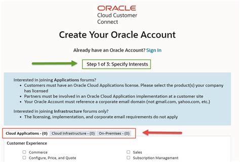 step by step instructions to register no oracle account cloud