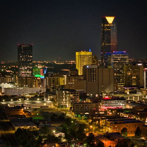 Downtown Oklahoma City At Night Downtown Oklahoma City Skyline At