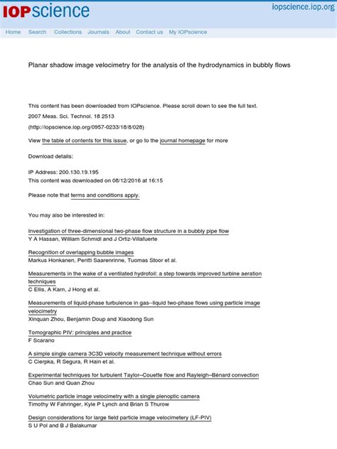 Planar Shadow Image Velocimetry For The Pdf Pdf Optics Applied And Interdisciplinary Physics