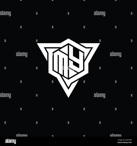 My Letter Logo Monogram Hexagon Shape With Triangle Outline Sharp Slice Style Design Template