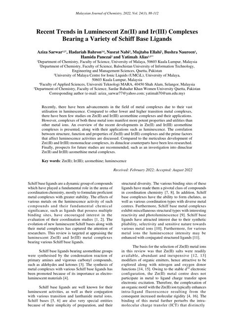 Pdf Recent Trends In Luminescent Znii And Iriii Complexes Bearing