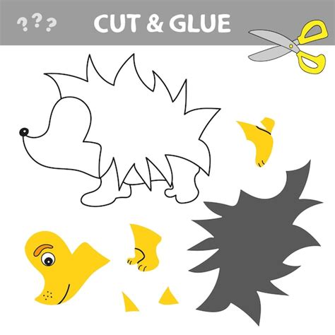 자르고 붙이기 아이들을 위한 간단한 게임입니다 워크시트 잘라내기 및 붙여넣기 고슴도치 프리미엄 벡터