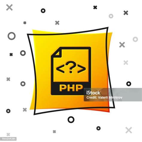 블랙 Php 파일 문서 아이콘입니다 흰색 배경에 고립 된 Php 버튼 아이콘을 다운로드 합니다 Php 파일 기호입니다 노란색