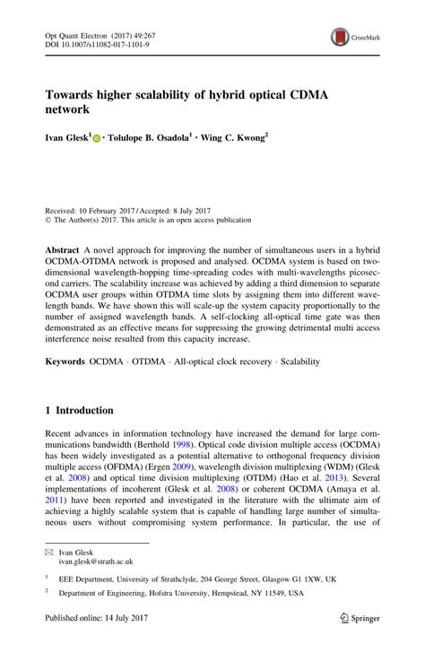 Pdf Towards Higher Scalability Of Hybrid Optical Cdma Network