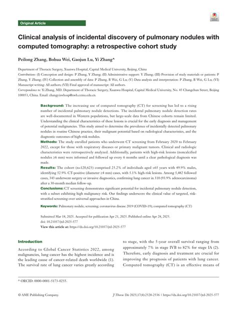 Pdf Clinical Analysis Of Incidental Discovery Of Pulmonary Nodules With Computed Tomography A