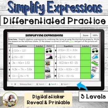 Simplifying Algebraic Expressions Activity Differentiated Practice