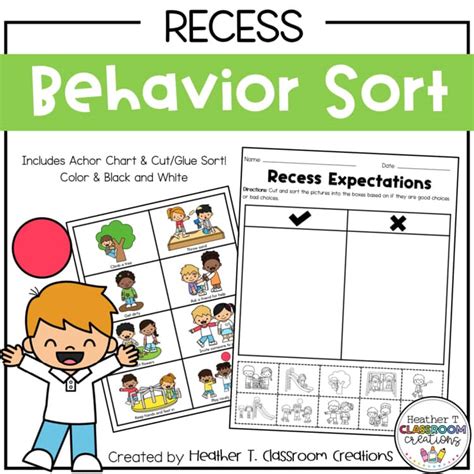 Recess Expectations Behavior Sort Anchor Chart Cut And Glue Color BW