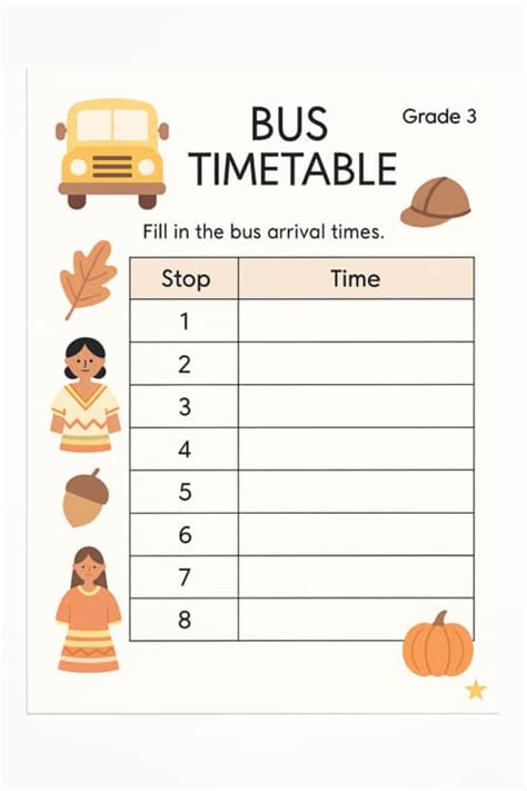 Bus Timetable Fill In The Schedule Grade 3 By Brightnest Learning Bl