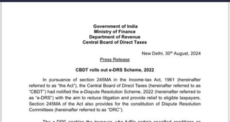 CBDT Rolls Out Dispute Resolution Scheme E DRS TAXCONCEPT