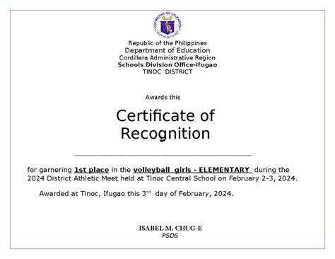 Certificate Winning Certificate Template Republic Of The Philippines Department Of Education