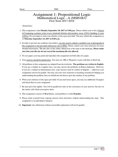 Assignment1 Prop Logic Pdf Logic Mathematical Logic