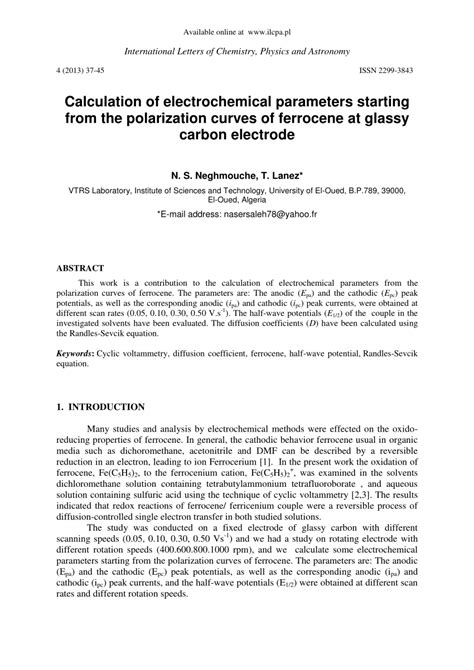 Pdf Calculation Of Electrochemical Parameters Starting From The Polarization Curves Of