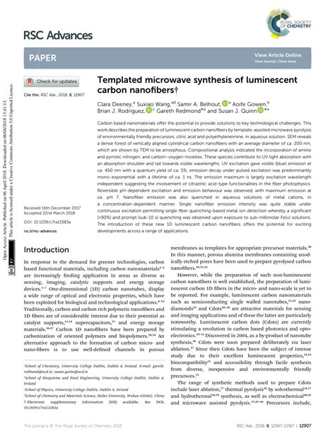 Pdf Templated Microwave Synthesis Of Luminescent Carbon Nanofibers