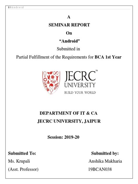 A Seminar Report On Android Submitted In Partial Fulfillment Of The