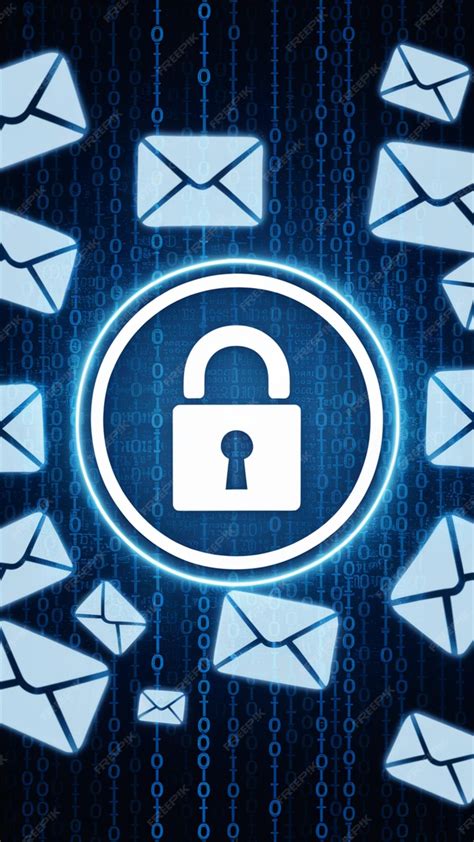 Cybersecurity Image With Central Padlock Icon Floating Envelopes Binary