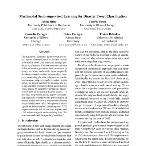Multimodal Semi Supervised Learning For Disaster Tweet Classification