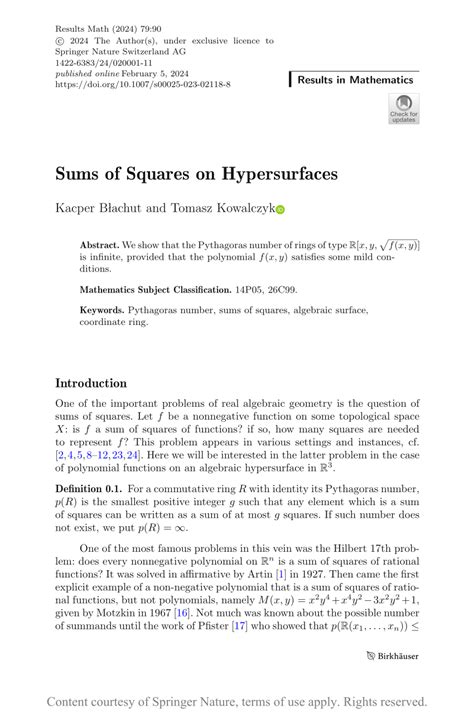 Sums Of Squares On Hypersurfaces