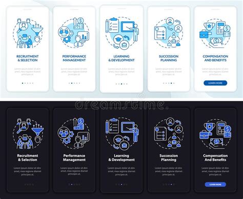 Hr Management Basics Night Day Mode Onboarding Mobile App Screen Stock Vector Illustration Of