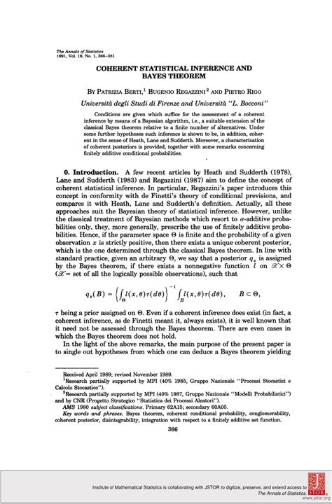 Pdf Coherent Statistical Inference And Bayes Theorem