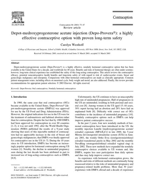 Depot Medroxyprogesterone Acetate Injection Depo Provera Pdf Birth