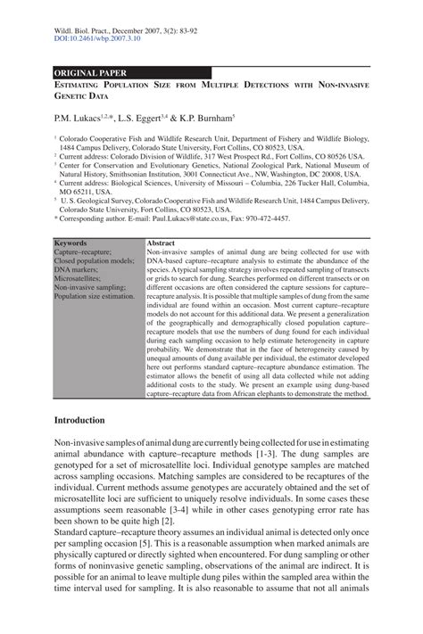 Pdf Estimating Population Size From Dung Based Dna Capturerecapture Data