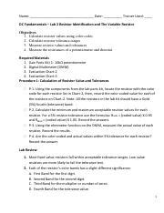 Lab 2 Resistor Identification And Variable Resistor Testing Course Hero