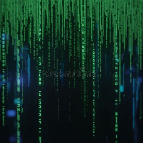 Matrix Code Background With Green Binary Streams For Quantum Computing