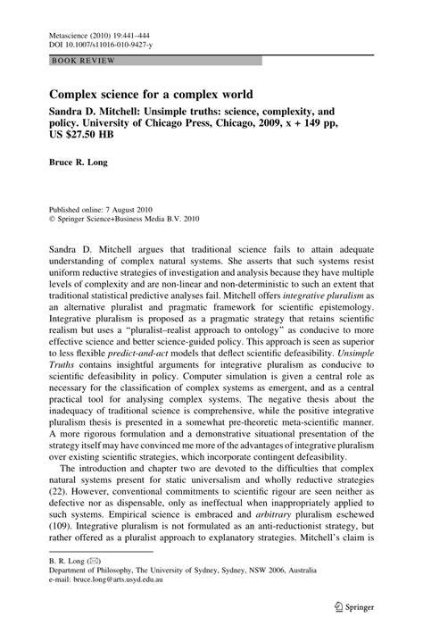 Pdf Complex Science For A Complex World Sandra D Mitchell Unsimple