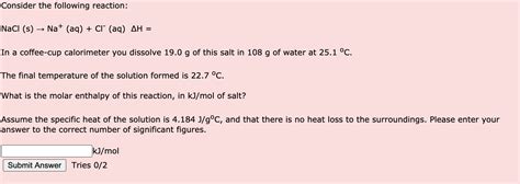 Solved Consider The Following Reaction Nacl S Na Aq