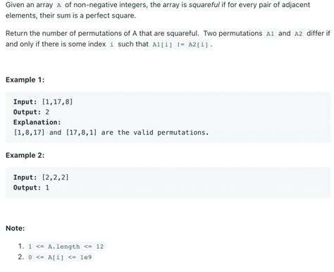 996 Number Of Squareful Arrays Kickstart Coding