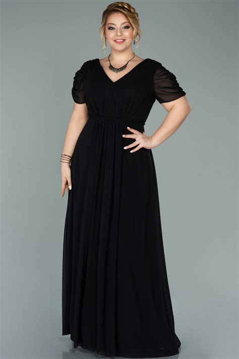 Long Black Chiffon Plus Size Evening Dress Abu2006