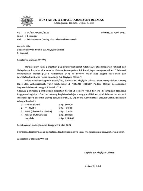 Outing Class Dan Akhirussanah Ba Aisyiyah Pdf Pengelolaan Keuangan