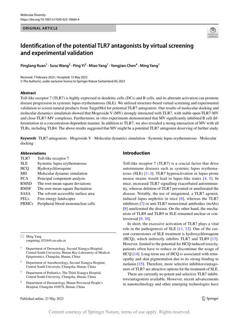 Identification Of The Potential Tlr7 Antagonists By Virtual Screening And Experimental Validation