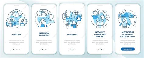 Blue Onboarding Mobile App Screen Depicting The Ptsd Criteria Vector Illustration Therapy