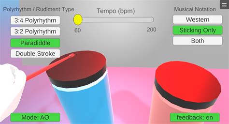 the developed ve can host practice sessions for different rudiments and