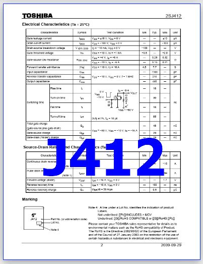 J412 MOSFET, Transistor, P-Ch, 2SJ412 ( Datasheet PDF )
