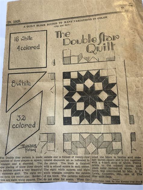 Vintage Double Star Quilt Block Pattern