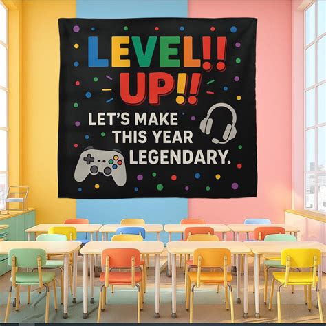 Level Up Classroom Tapestry Gamer Theme Wall Decor For Teachers Back To School Poster