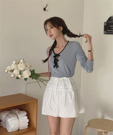 르쥬 🚀빠른출고리본속바지내장3colors 리본 프릴 코튼 미니 스커트